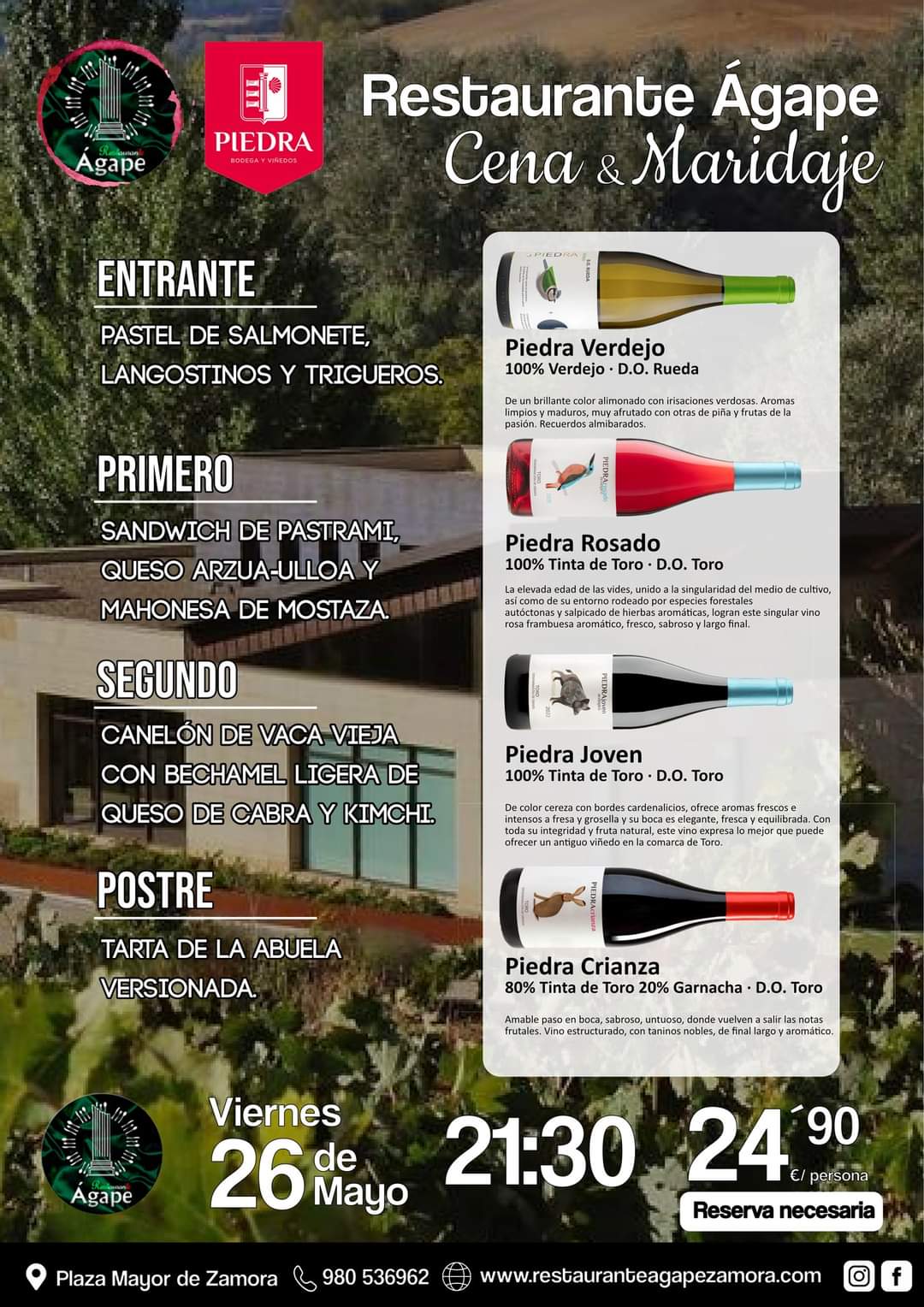 El Ágape organiza una cena de maridaje con Bodegas Piedra el viernes 26 ...