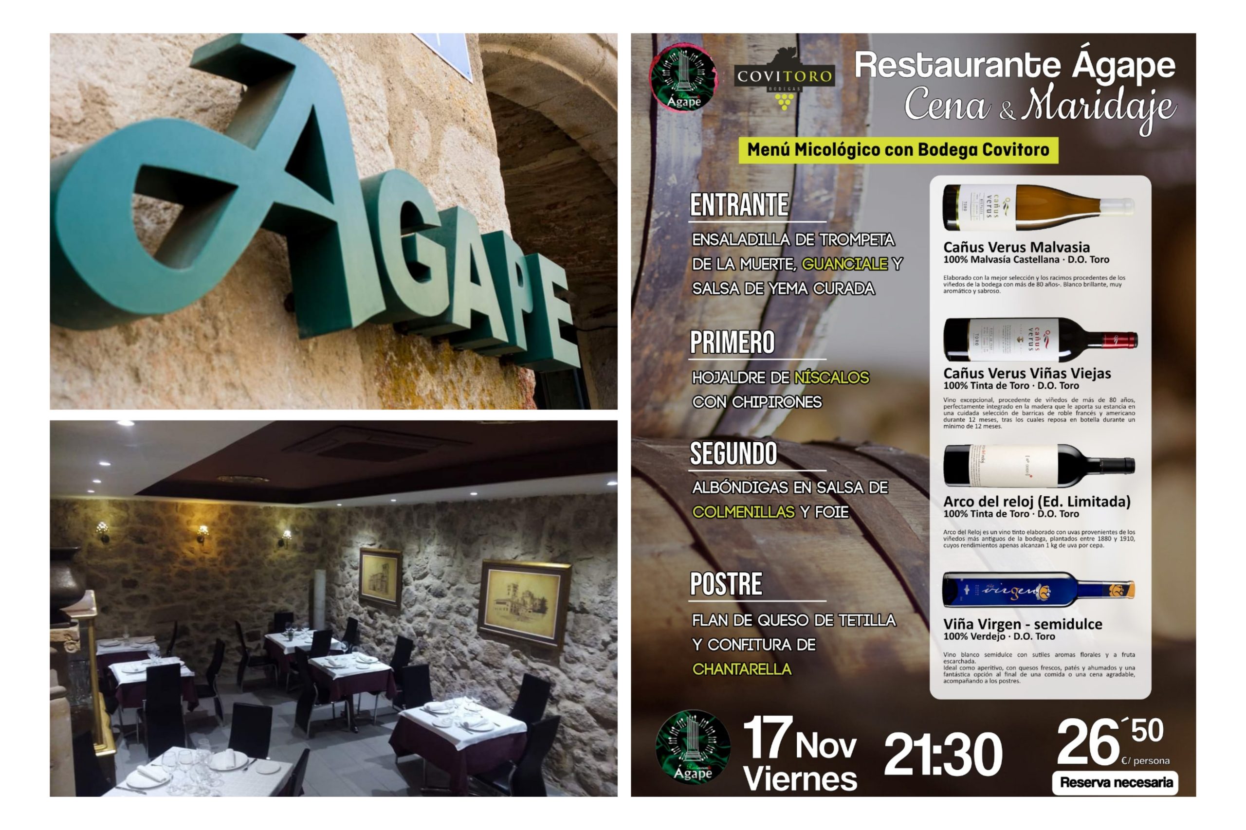 El Ágape organiza el próximo viernes 17 una cena maridaje con menú ...